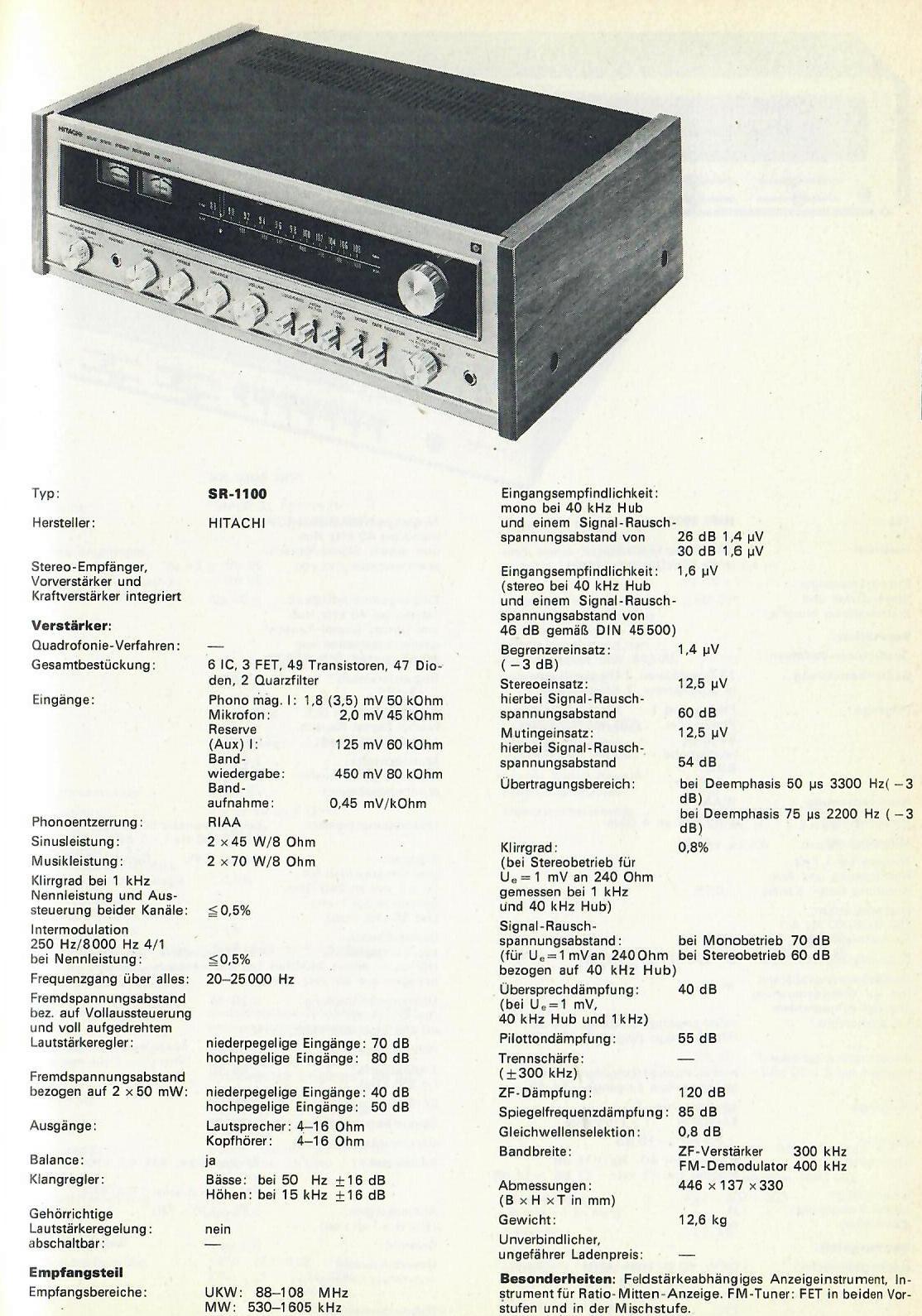 Hitachi SR-1100 | Hifi-Wiki