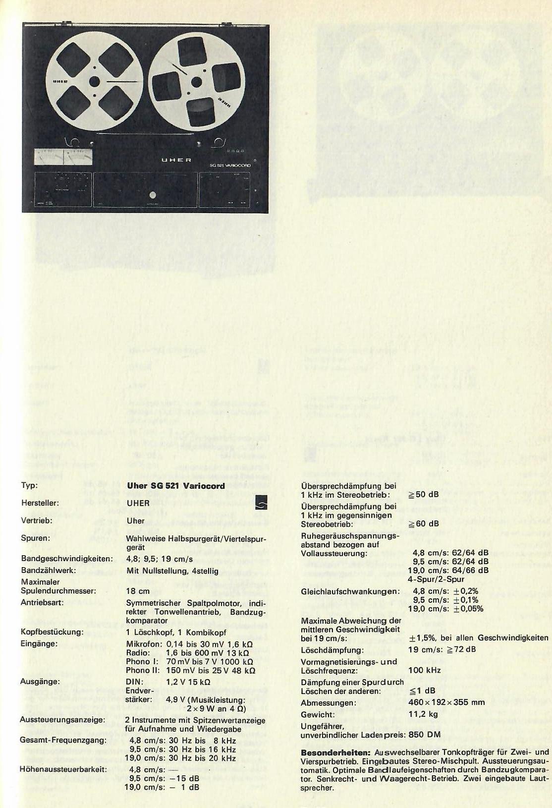 Uher SG 521 Variocord | Hifi-Wiki