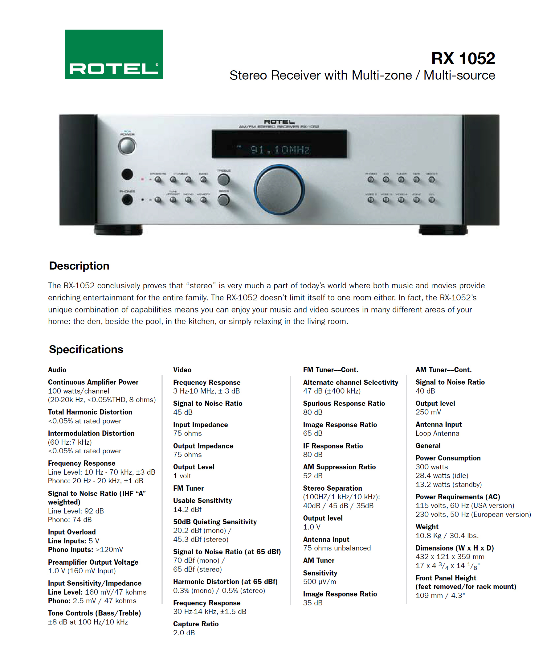 Rotel RX-1052 | Hifi-Wiki