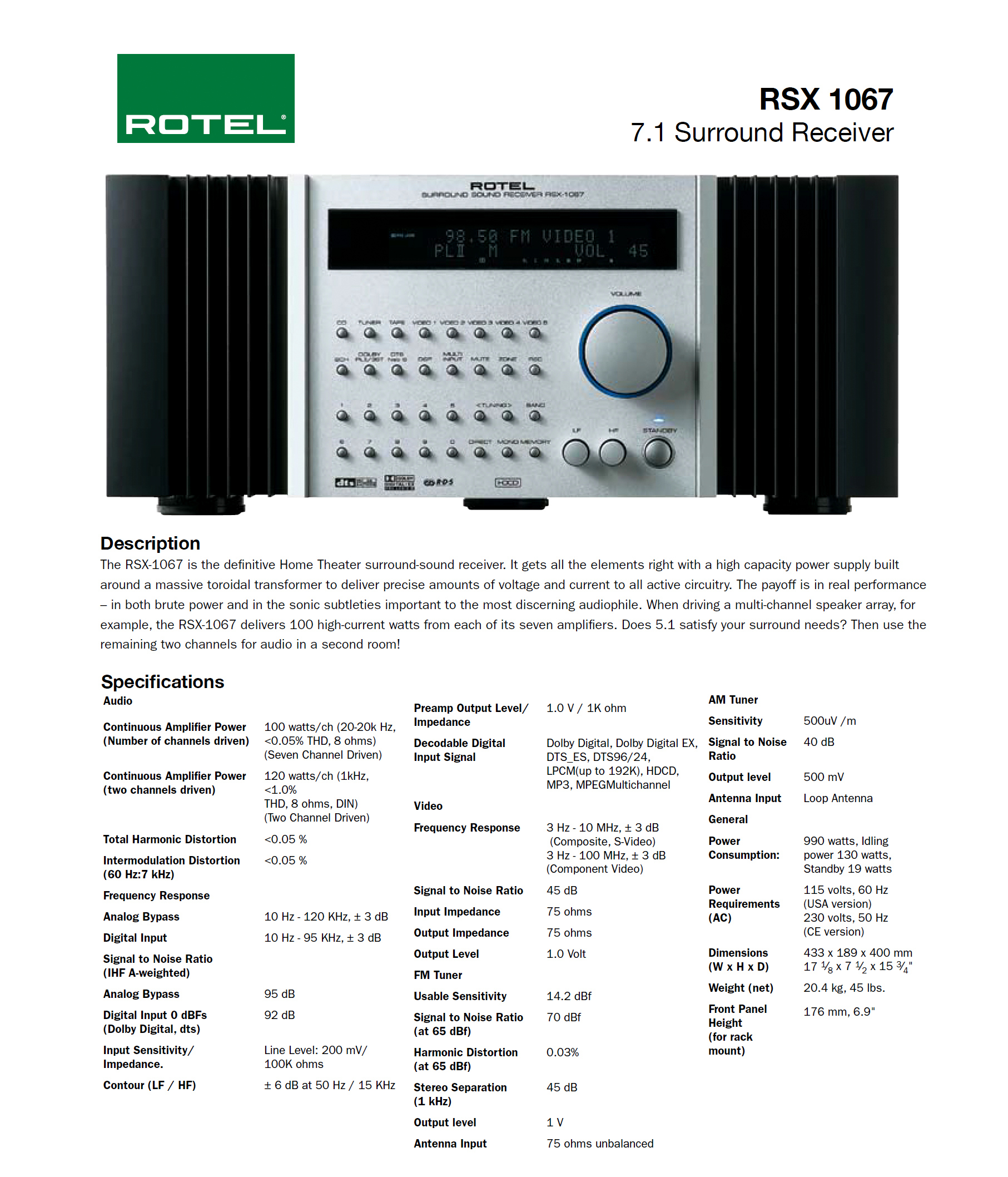 Rotel RSX-1067 | Hifi-Wiki
