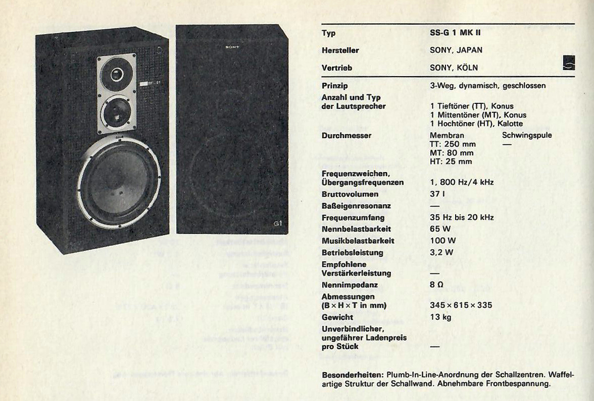 Sony SS-G 1 MK II | Hifi-Wiki