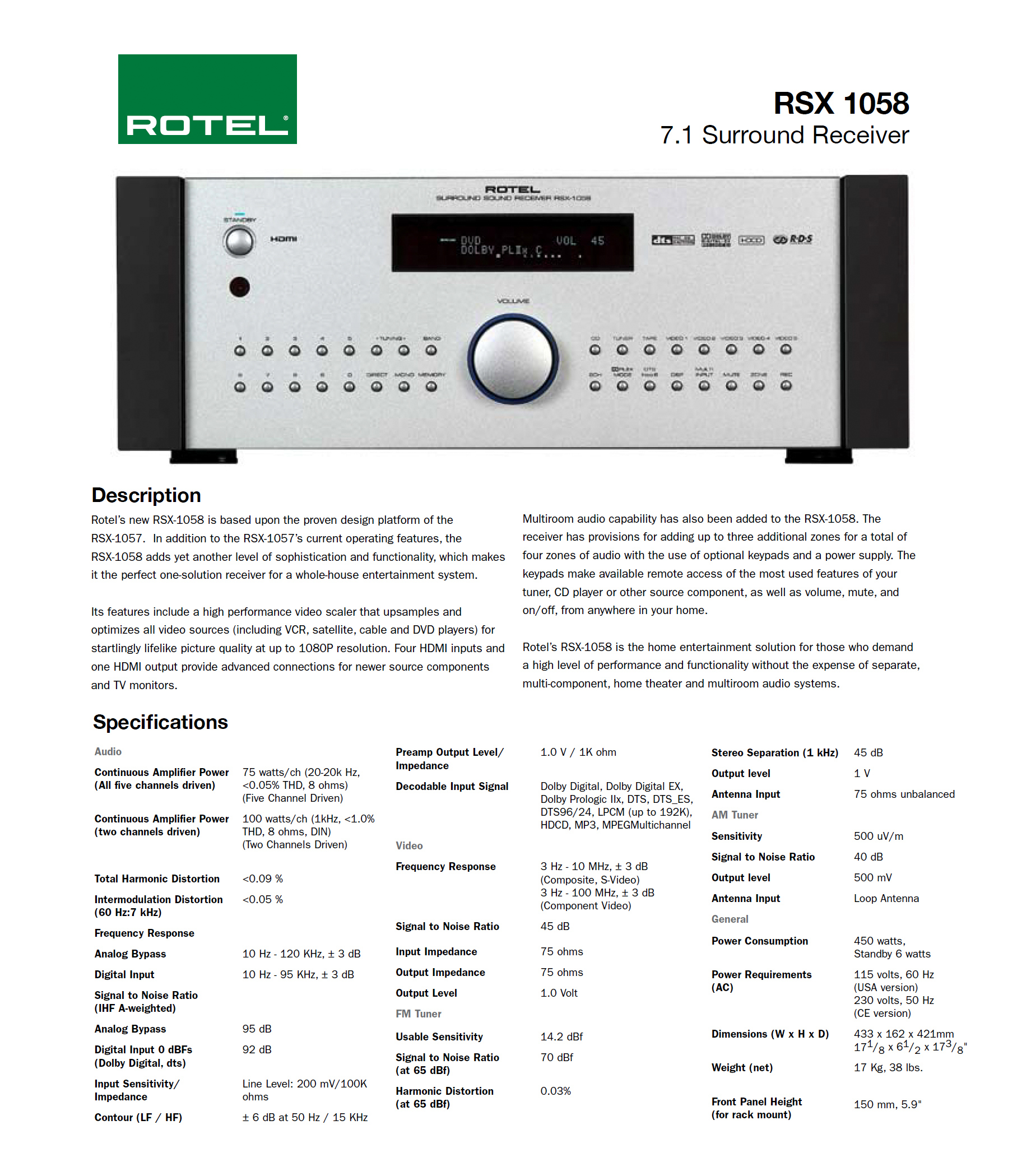Rotel RSX-1058 | Hifi-Wiki